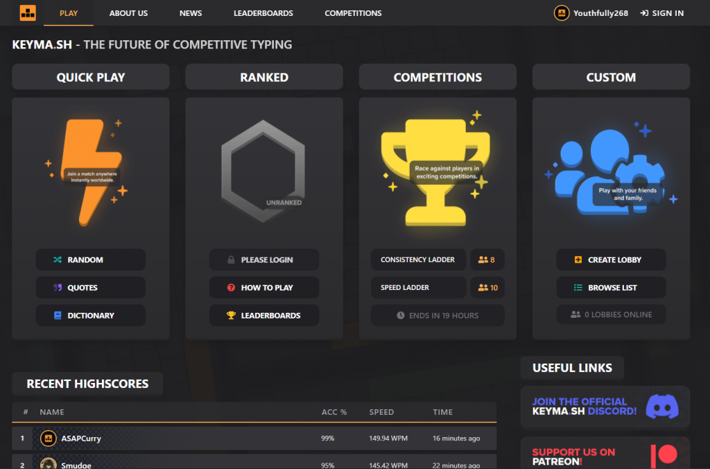 Another typing game site, Keyma.sh – Eduk8me